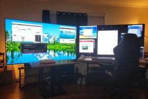 My multi-purpose home office setup, with two 85-inch TV monitors - NaClhv