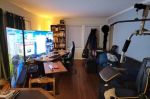 My multi-purpose home office setup, with two 85-inch TV monitors - NaClhv